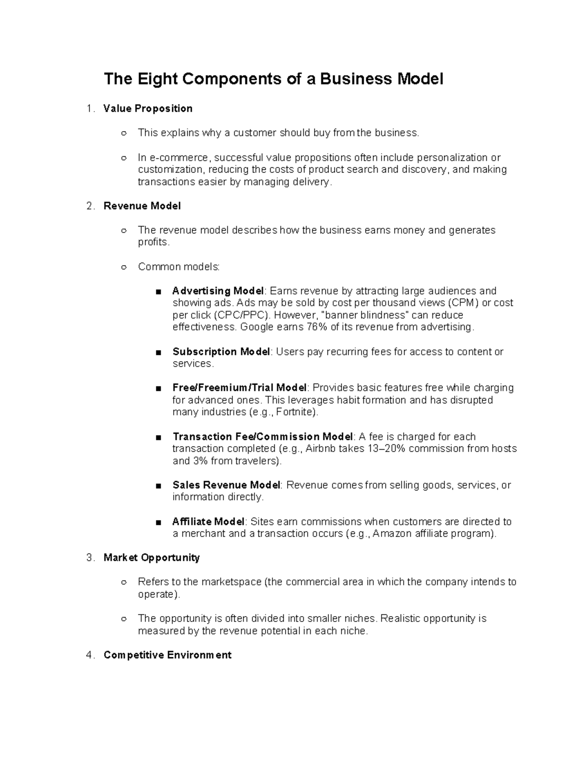 ITM 550: Business Model Components and Strategies Notes - Studocu