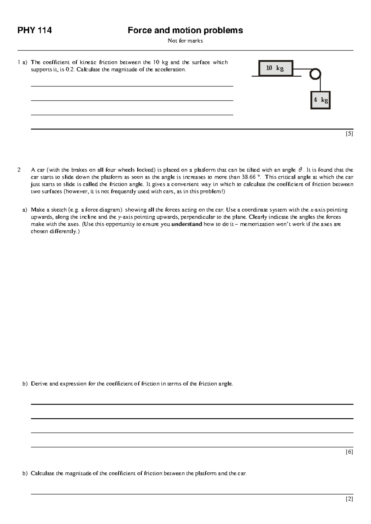 PHY 114 Final Exam: Force and Motion Problem Set - Studocu