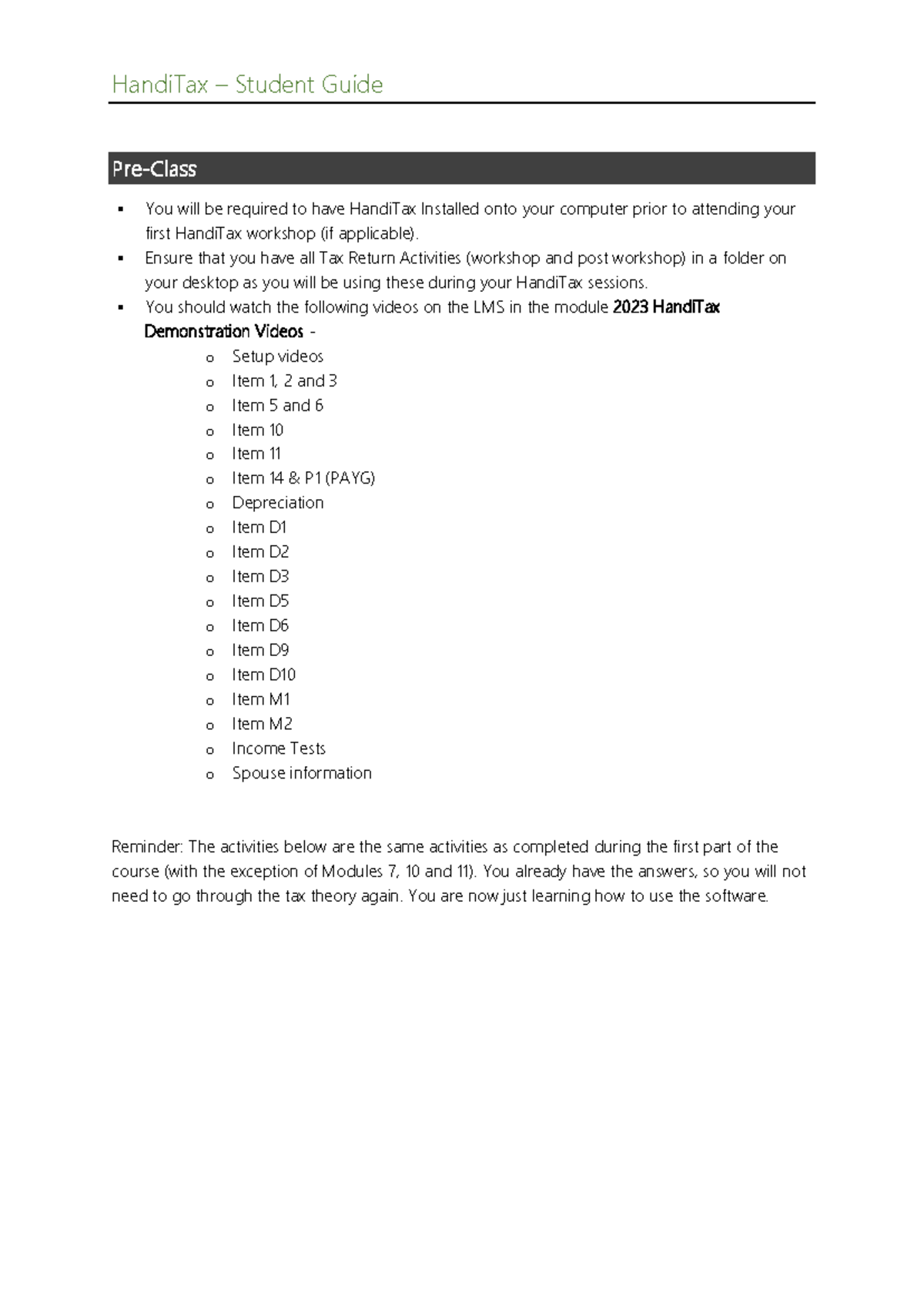 2023 HandiTax Workshop - Student Guide & Activities Overview - Studocu