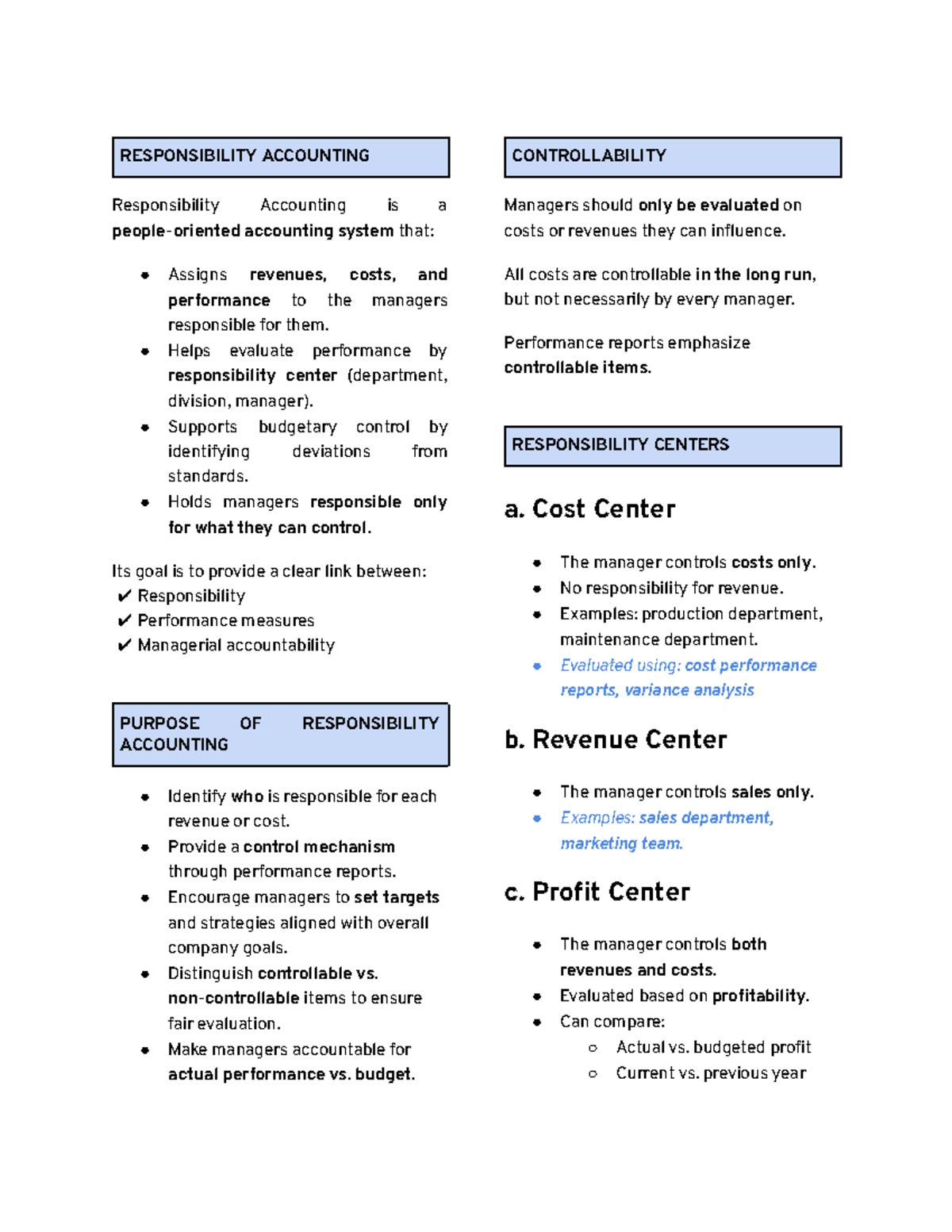 Responsibility Accounting: Controllability and Performance Evaluation ...