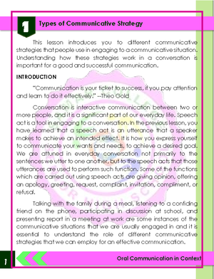 Oral Communication Quarter 2 Module 2 Understanding speech context ...