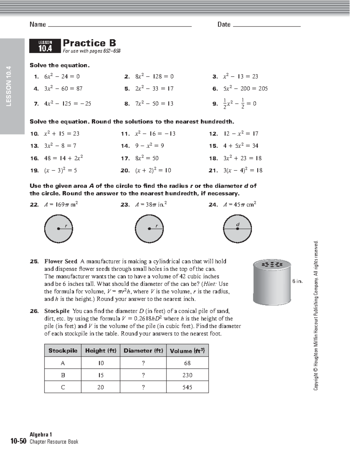 Algebra 1 Chapter 10 - Square Roots Practice B Solutions - Studocu