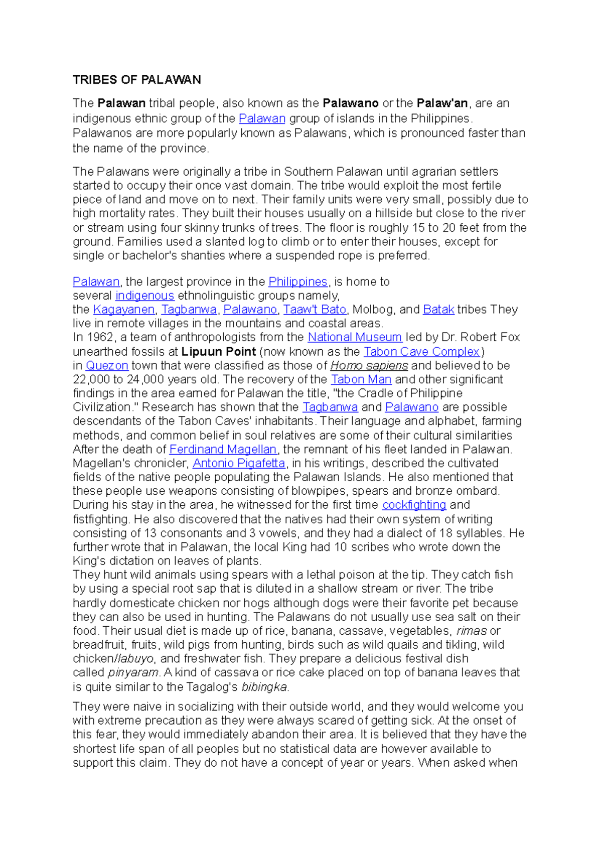 Indigenous Tribes of Palawan: Culture & Heritage - BHJGFF - Studocu