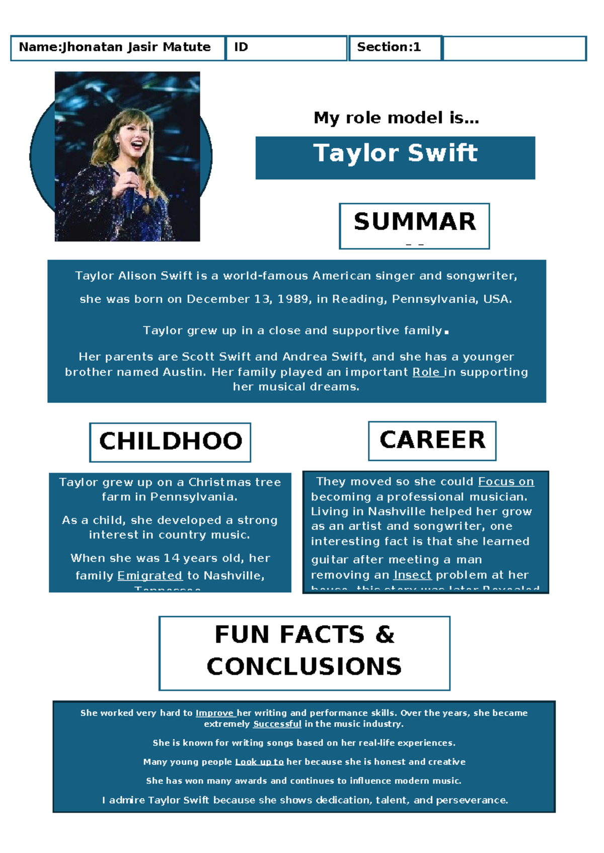 Tarea: Mi Modelo a Seguir - Taylor Swift - Studocu