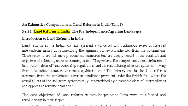 Land Reforms in India: A Comprehensive Study (Unit 1) - Studocu