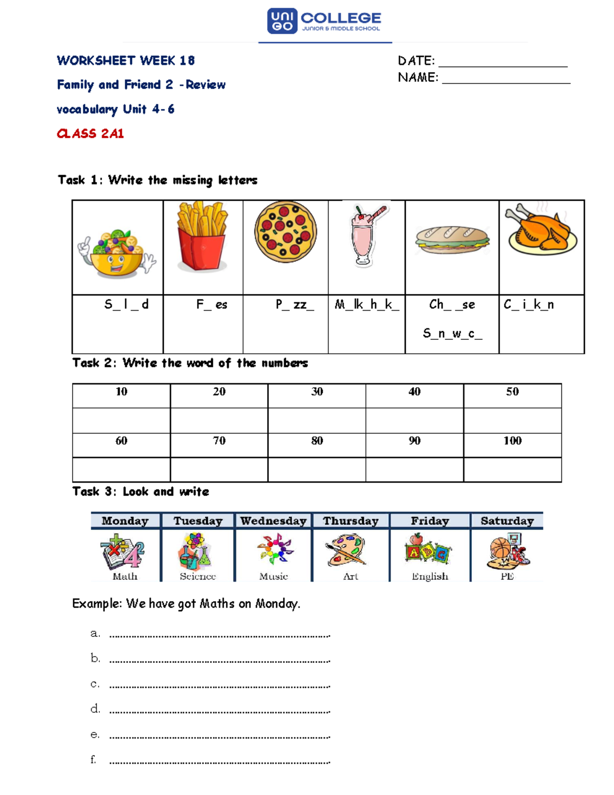 Family and Friends 2 Vocabulary Review for Endterm Test (Class 2A1 ...
