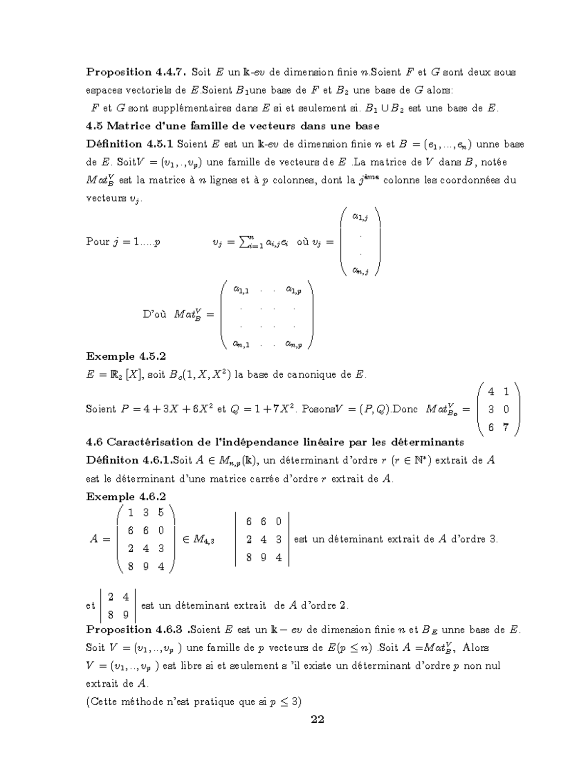 Espaces vectoriels - Partie 3: Bases, déterminants et rangs - Studocu