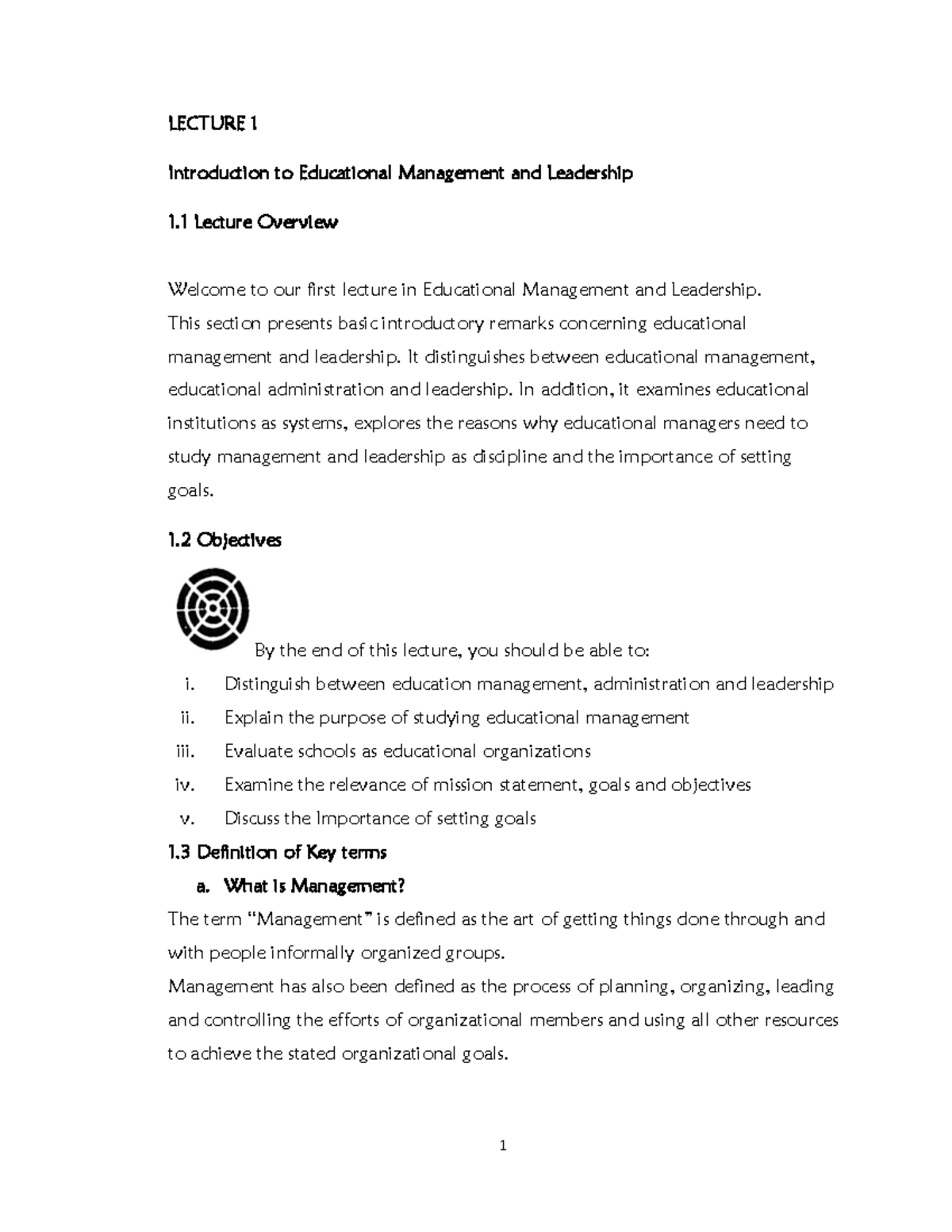 LECTURE 1: Intro to Educational Management & Leadership (EDUC 312 ...