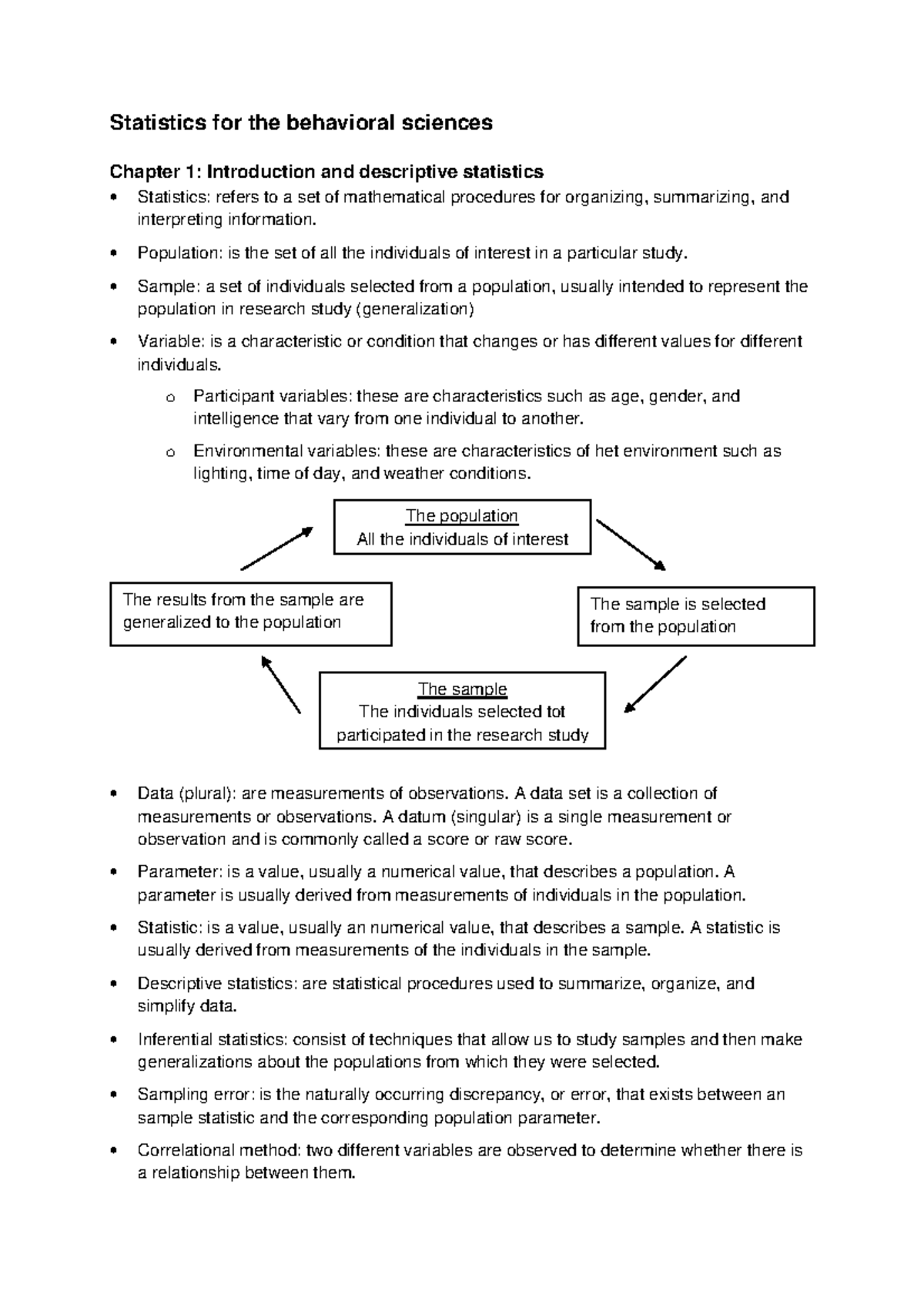 Summary Statistics for Behavioral Sciences (PSY 101) Exam Review Notes ...
