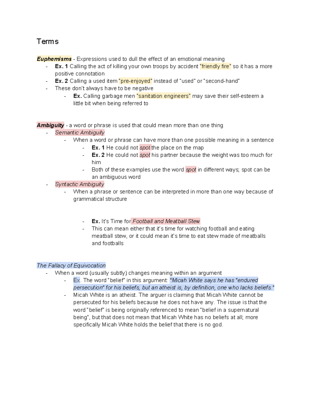 Phil 1290 Test #2 Study Guide: Understanding Ambiguity and Arguments ...