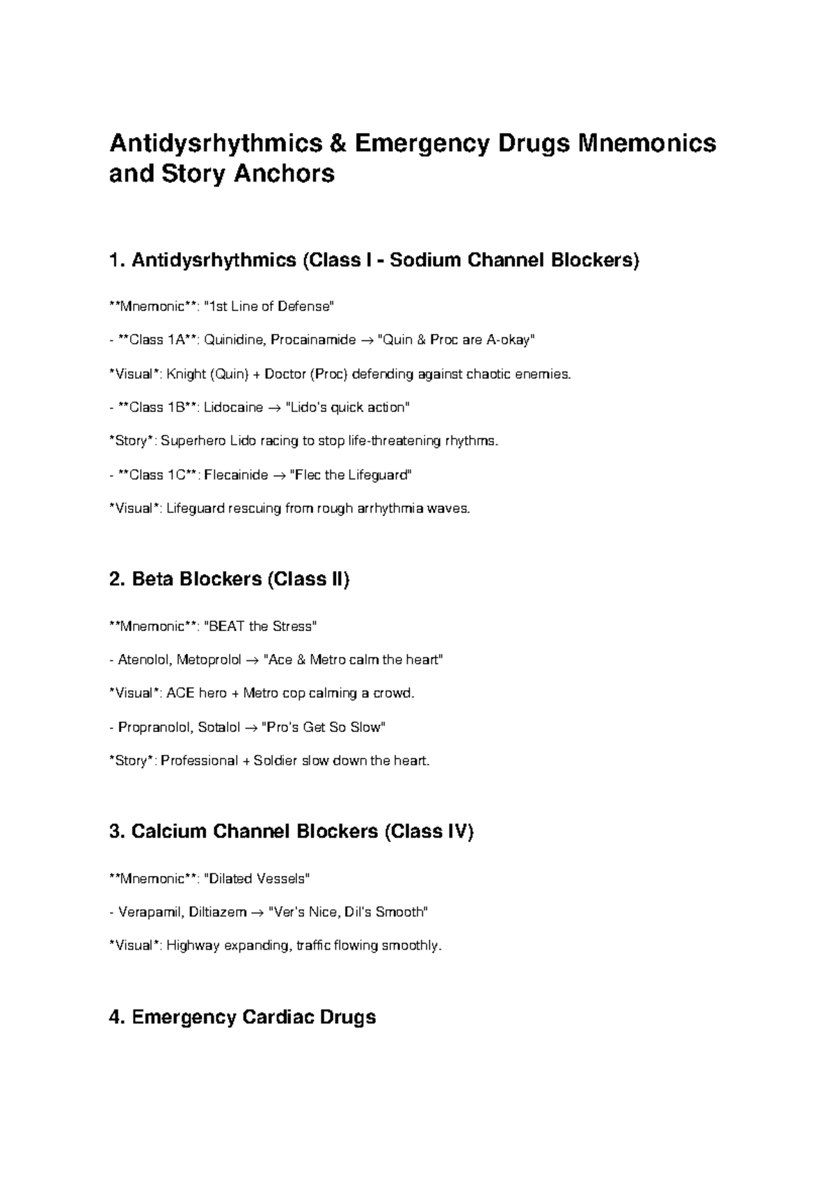 Antidysrhythmics Emergency Drugs Mnemonics & Story Anchors - Studocu