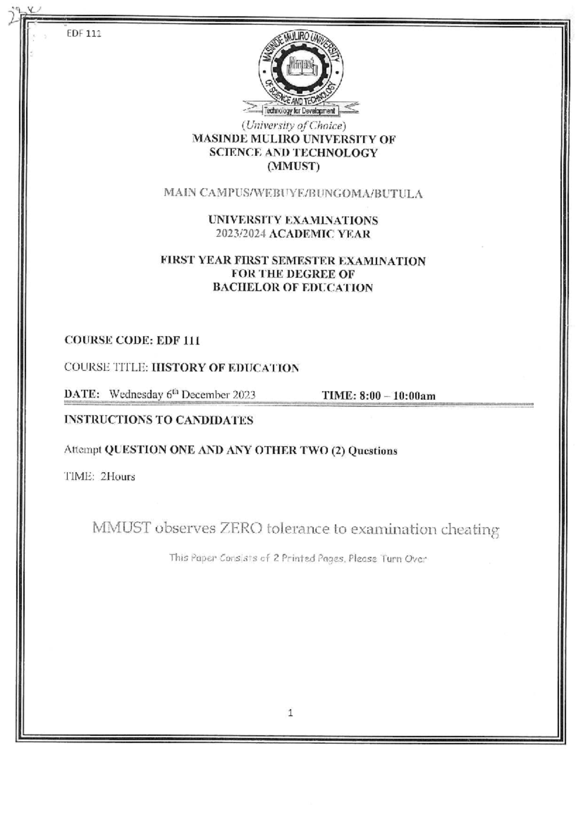 EDF 111 Final Exam: History of Education Notes - Studocu