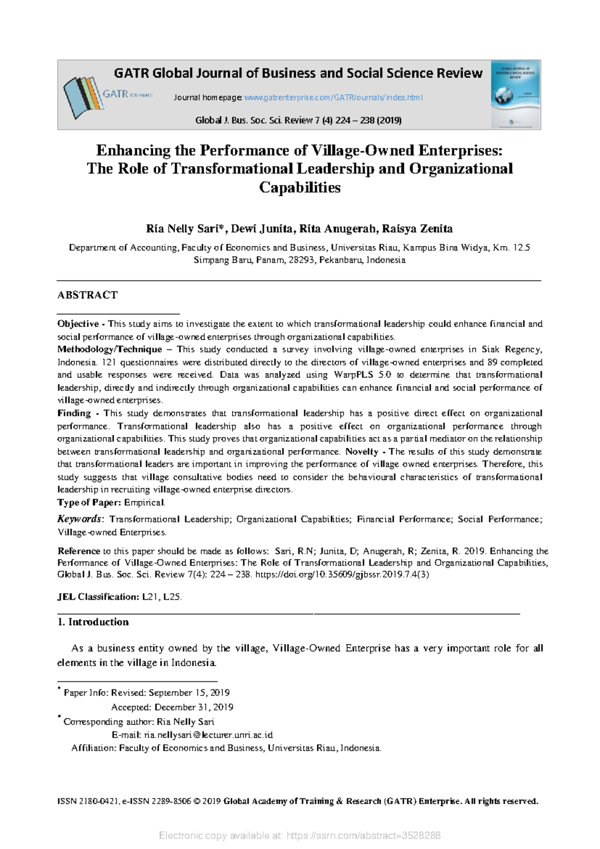 Enhancing Enterprise Performance: Transformational Leadership ...