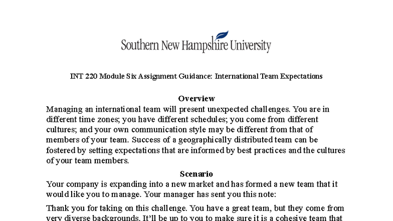INT 220 Module 6 Assignment: Managing International Team Dynamics - Studocu
