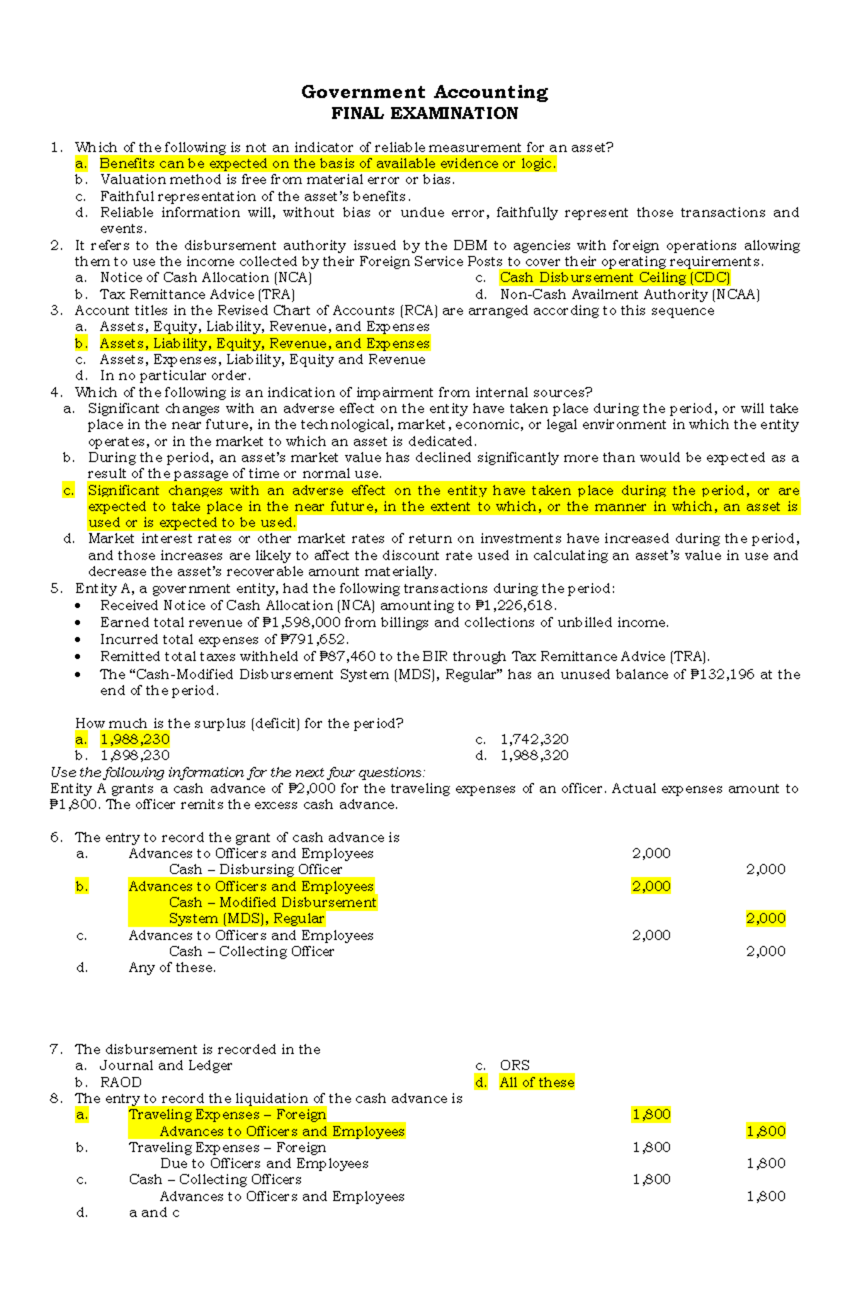Government Accounting Final Exam Key Point Review Guide - Studocu