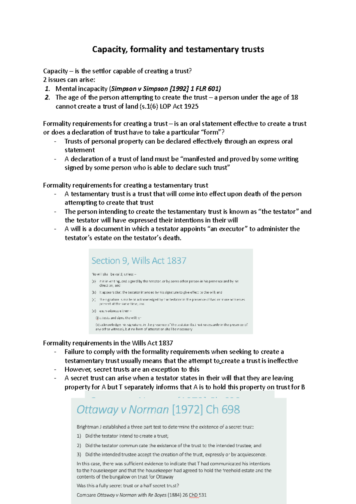 Capacity, formality and testamentary trusts - Mental incapacity ...