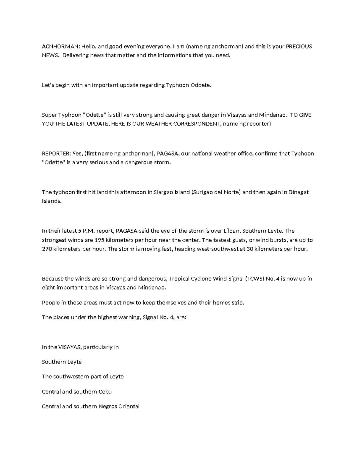 ACNHORMAN: Weather Report on Typhoon Odette Updates - Studocu