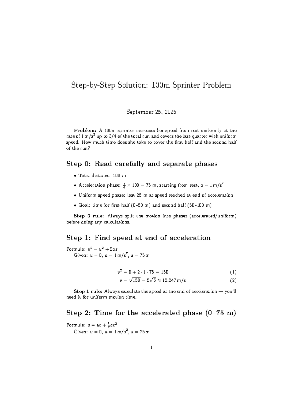 M1D - 100m Sprinter Problem Solution and Analysis - Studocu