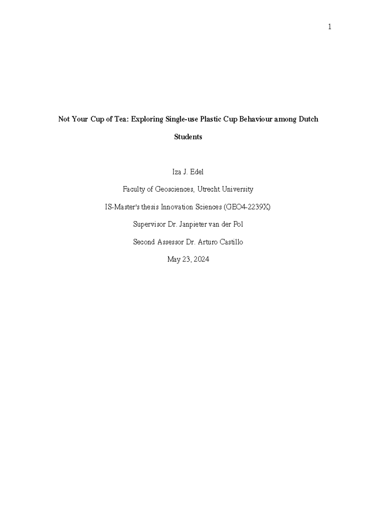 Edel 6259731 Thesis: Understanding Plastic Cup Consumption Paradox ...