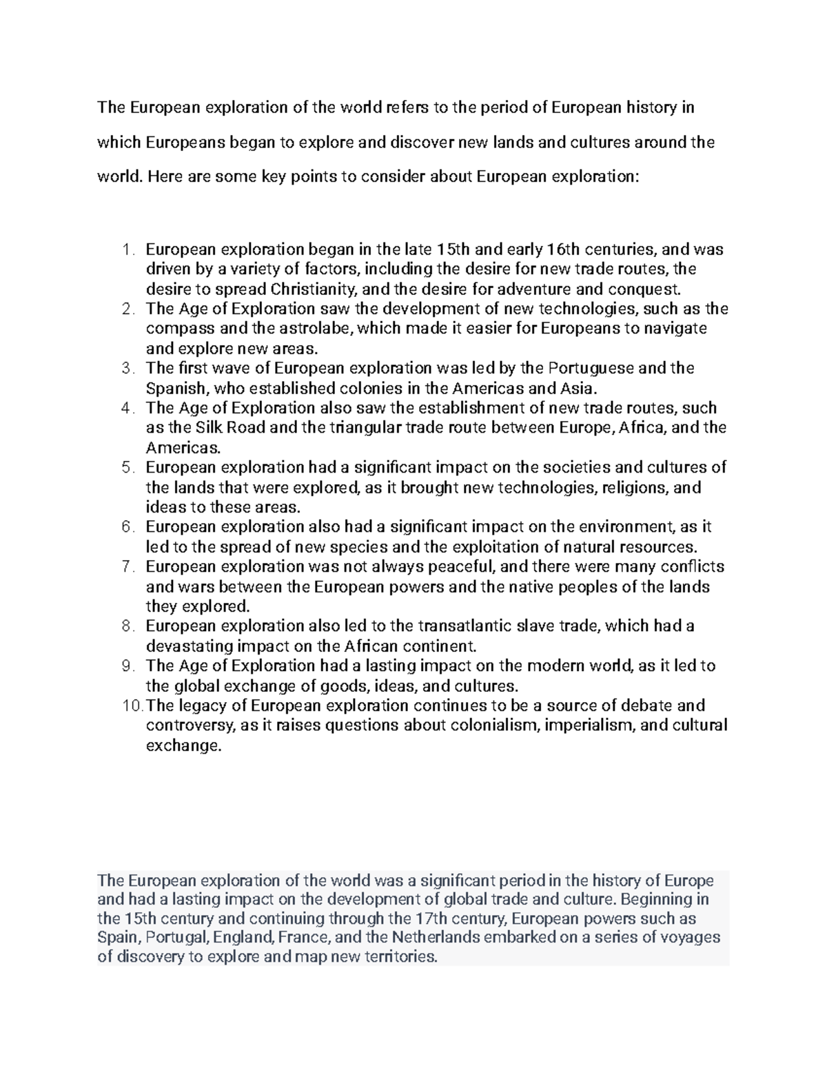 EU History: Key Insights on European Exploration Notes - Studocu