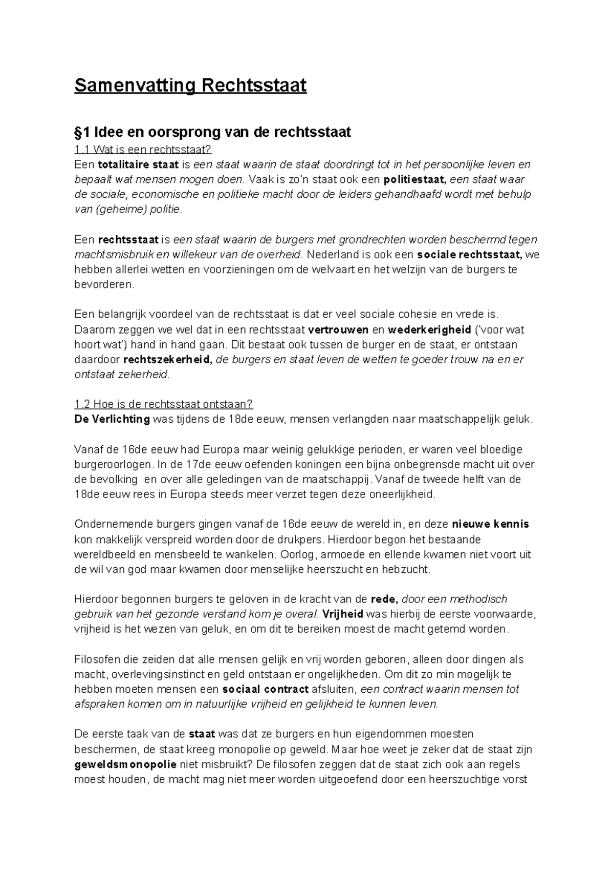 Samenvatting van de Rechtsstaat: Ideeën en Grondrechten (RECHT101 ...