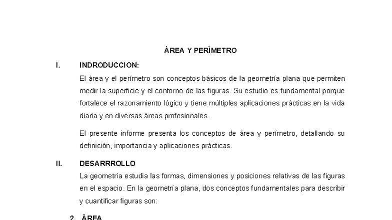 ÀREA Y PERÍMETRO: Conceptos y Aplicaciones en Geometría - Studocu