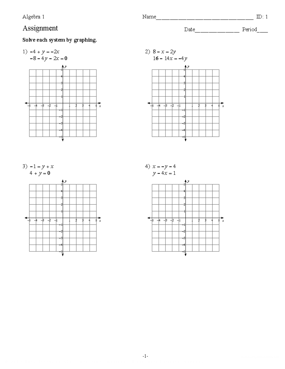Algebra 1: Systems of Equations Assignment Worksheet - Studocu