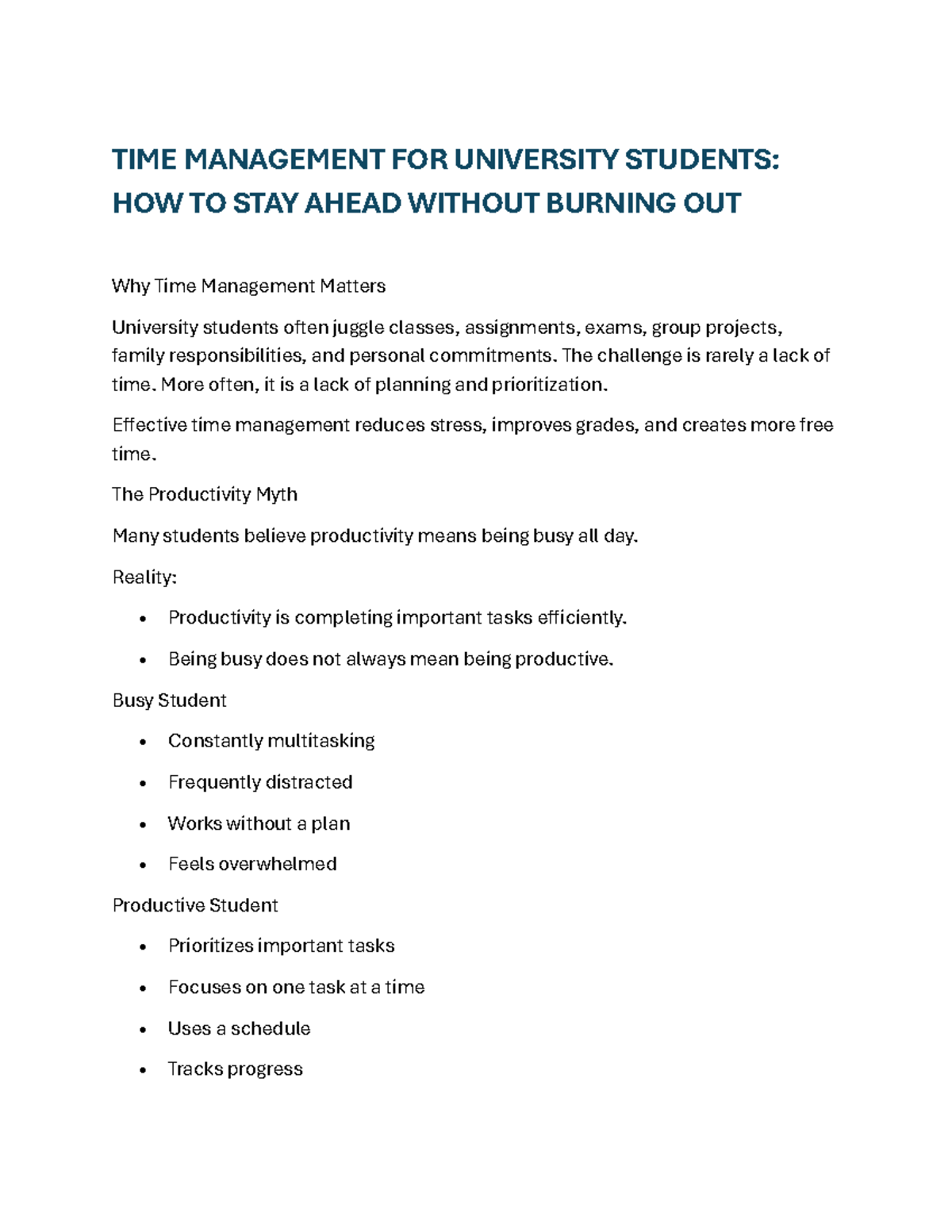 TIME MANAGEMENT STRATEGIES FOR UNIVERSITY STUDENTS - Studocu