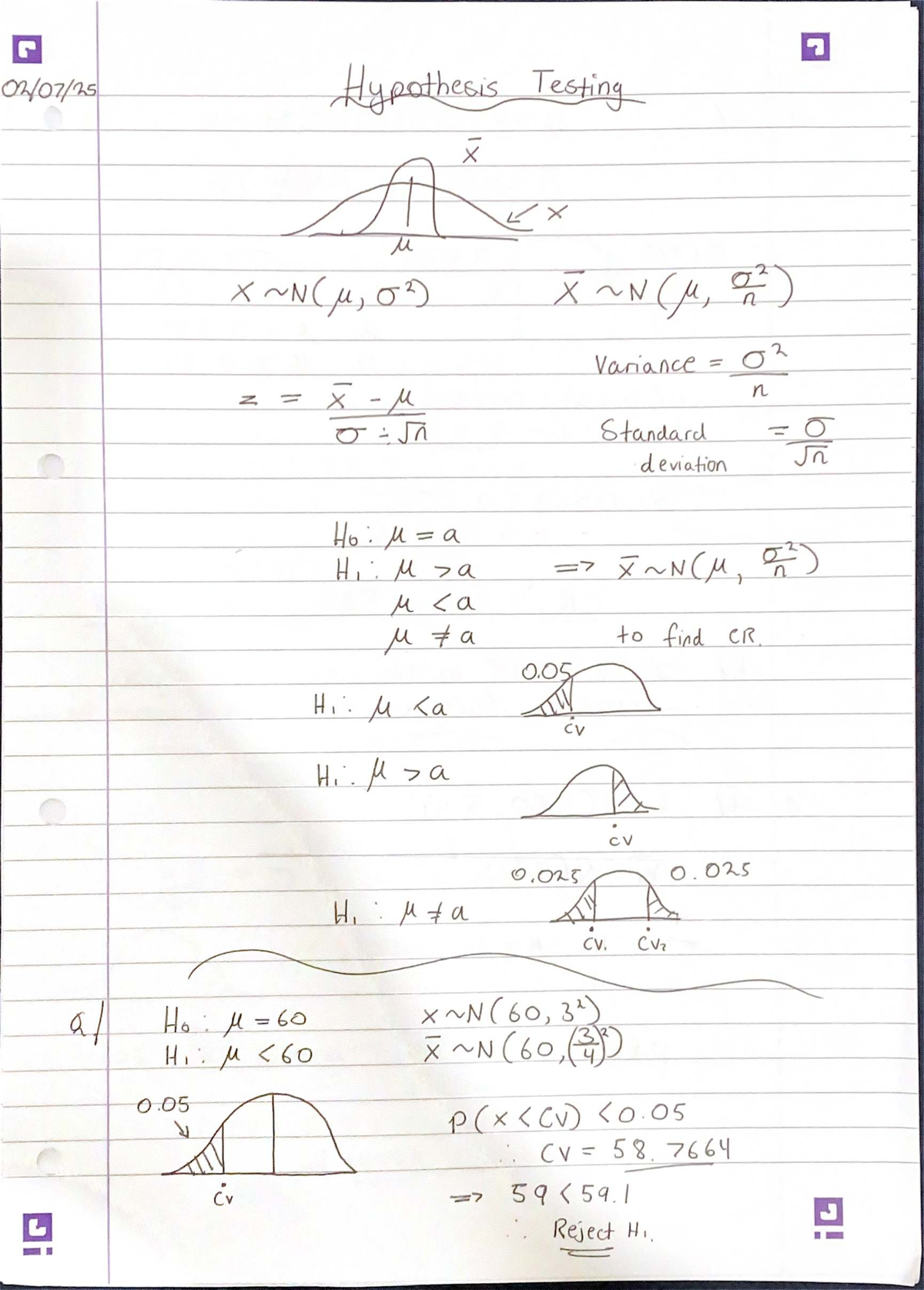 Hypothesis Testing Notes for Statistics Course 02/07/25 - Studocu