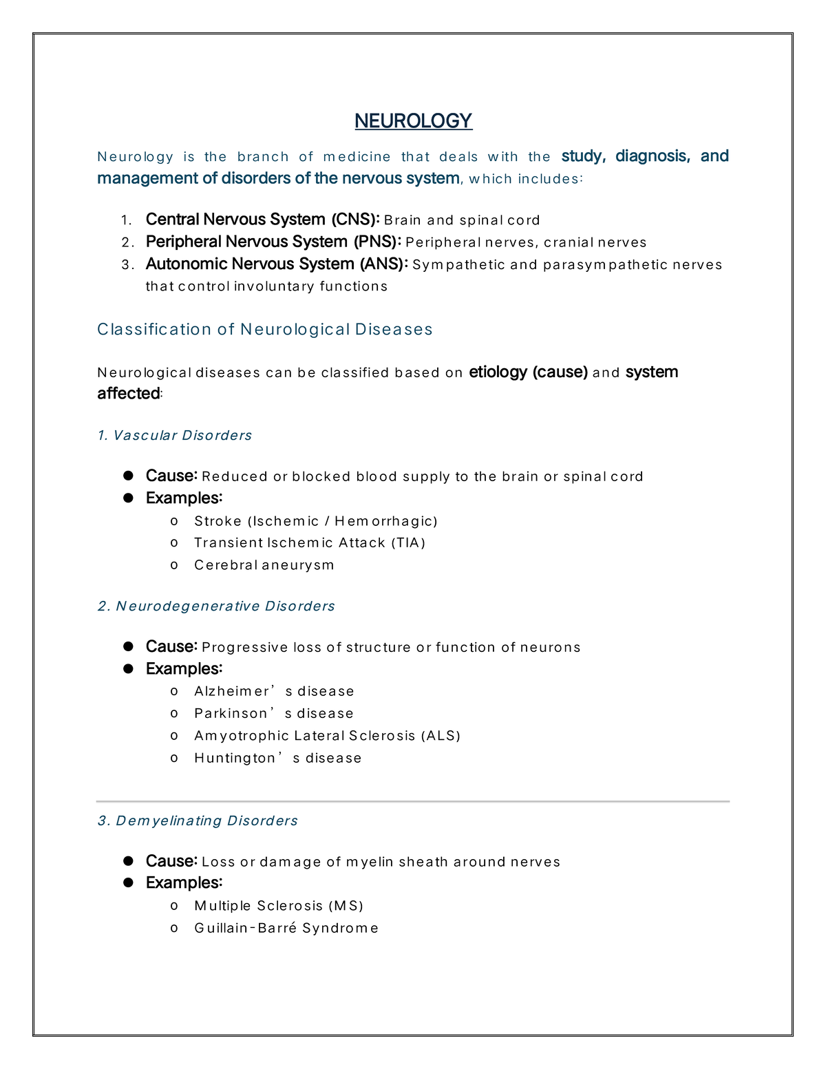 NEUROLOGY 5520: Comprehensive Overview of Neurological Disorders - Studocu