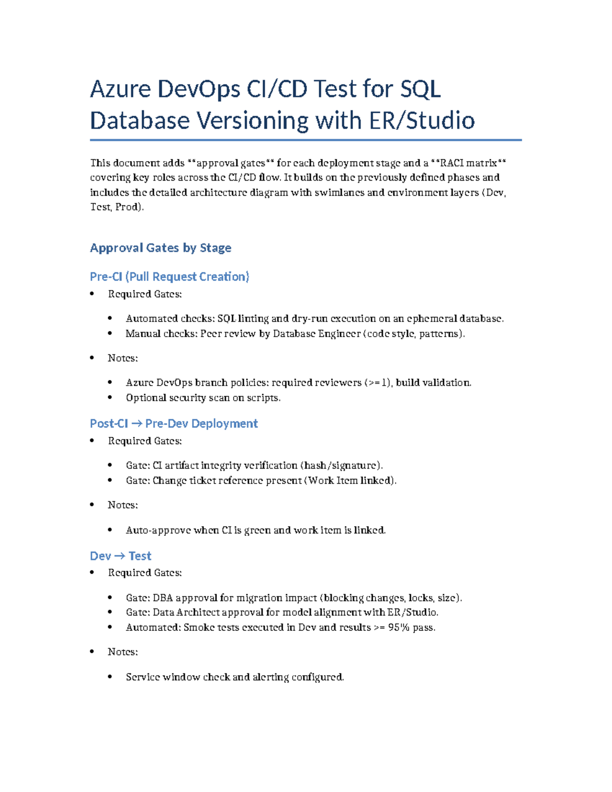 Azure DevOps CI/CD Phases & RACI for SQL Database Versioning - Studocu
