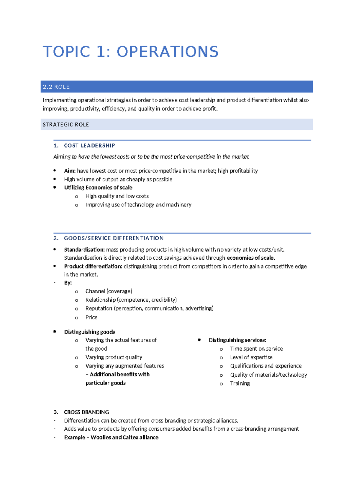 Business Studies HSC - Operations - TOPIC 1: OPERATIONS 2 ROLE ...
