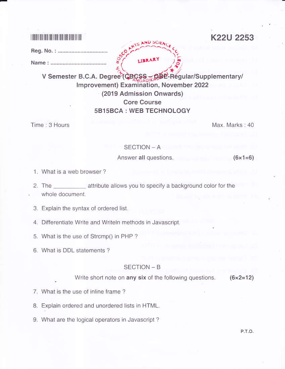 BCA 5815 Web Technology Exam QP - Nov 2022 - Studocu