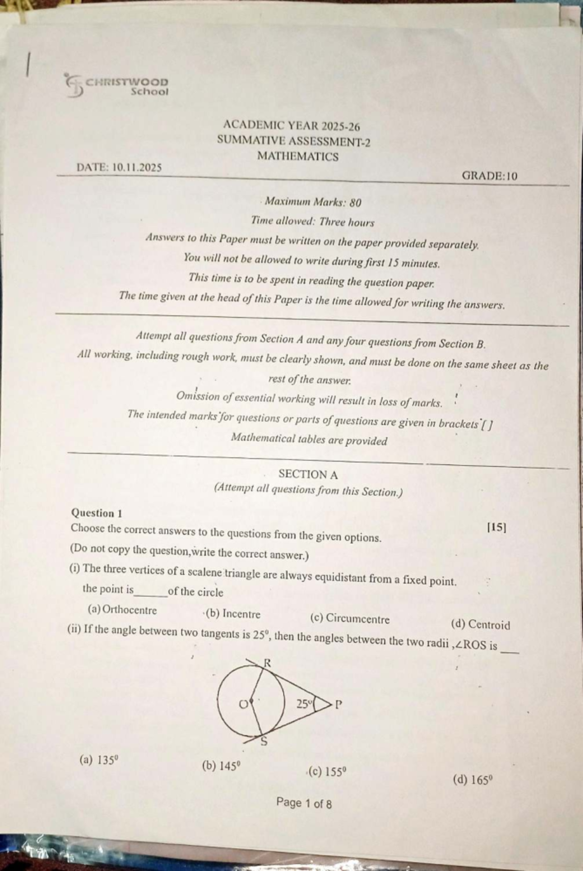 GCHRISTWOOD GRADE 10 SUMMATIVE MATHS EXAM QP DATE: 10-11-2025 - Studocu