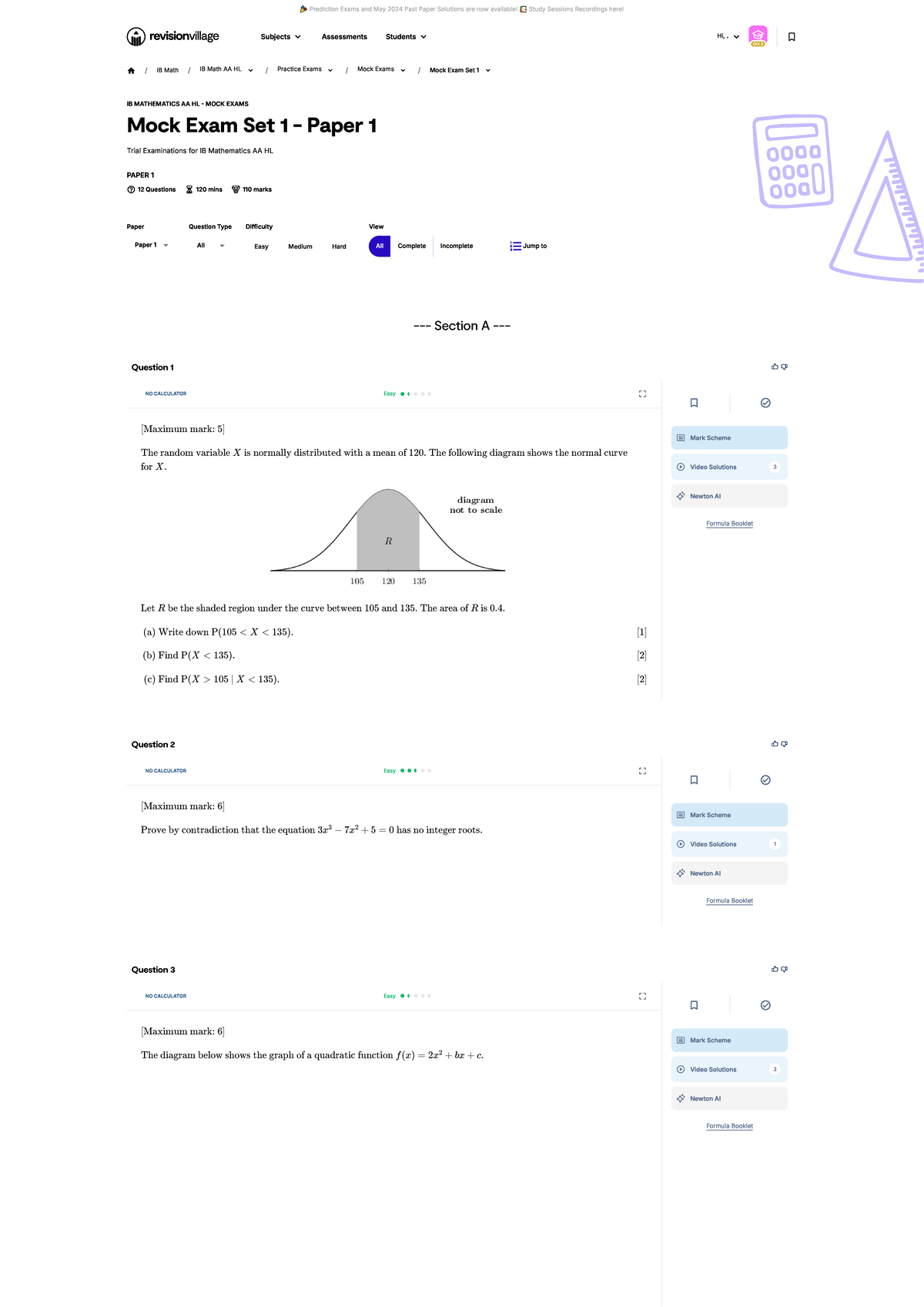 IB Mathematics AA HL - Mock Exam Set 1 Paper 1 Solutions and Resources ...