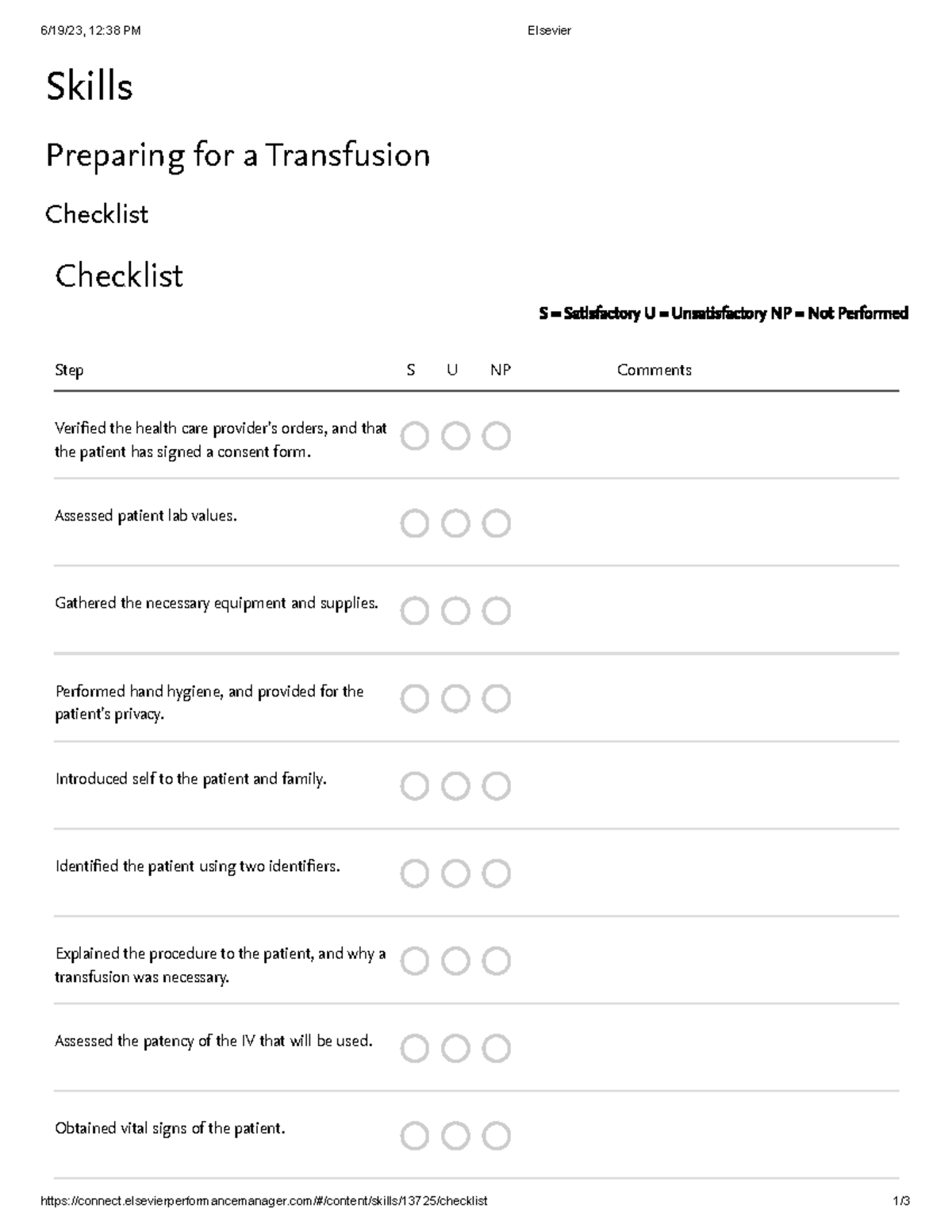 Preparing for a Transfusion - Checklist - 6/19/23, 12:38 PM Elsevier ...