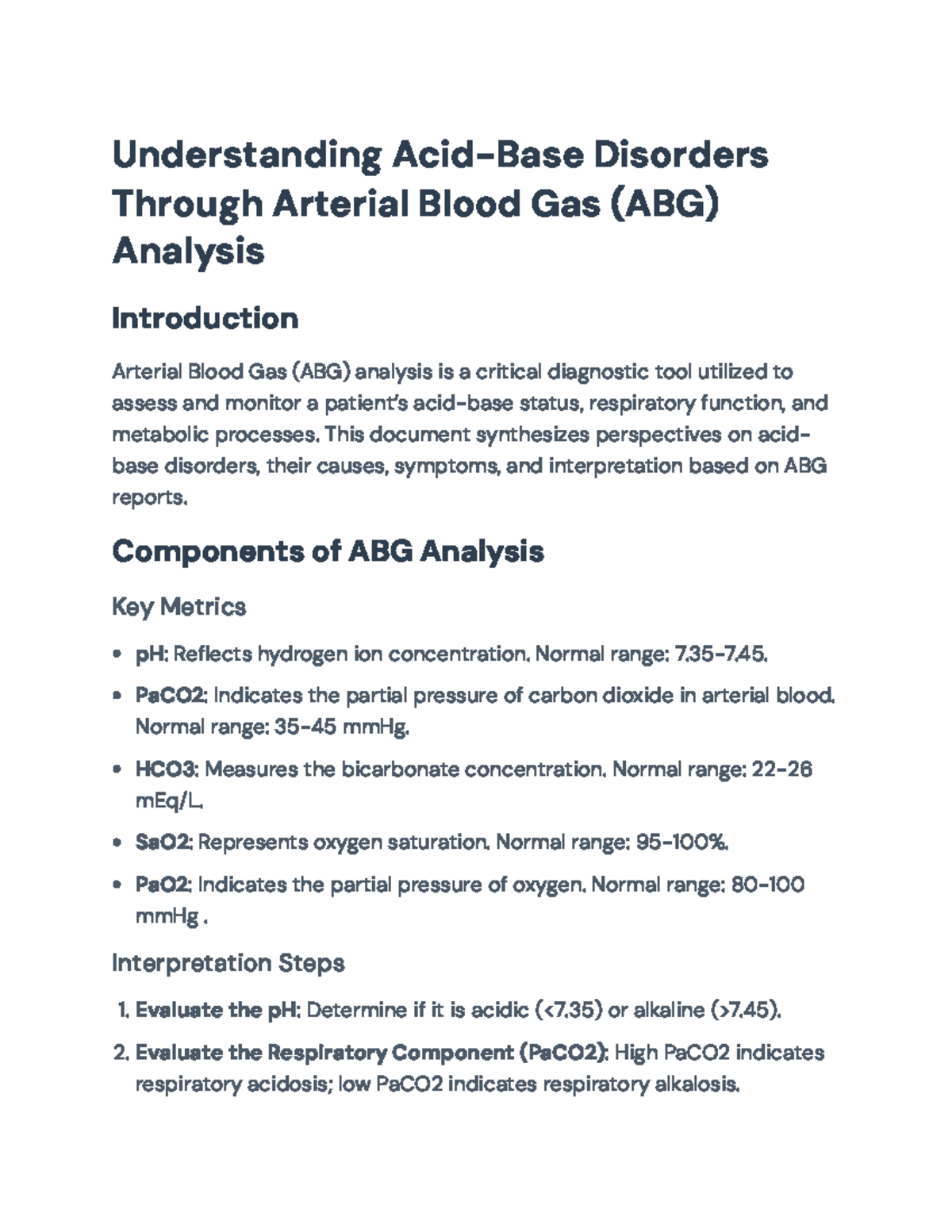 Understanding Acid-Base Disorders: Insights from ABG Analysis (MED 101 ...