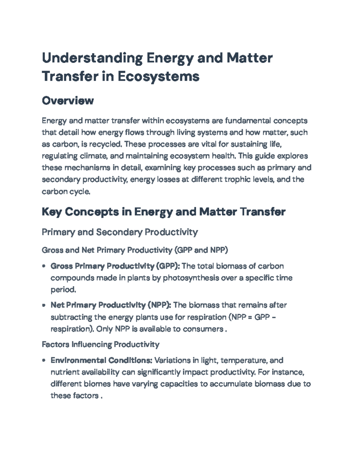 Understanding Energy and Matter Transfer in Ecosystems: Concepts ...