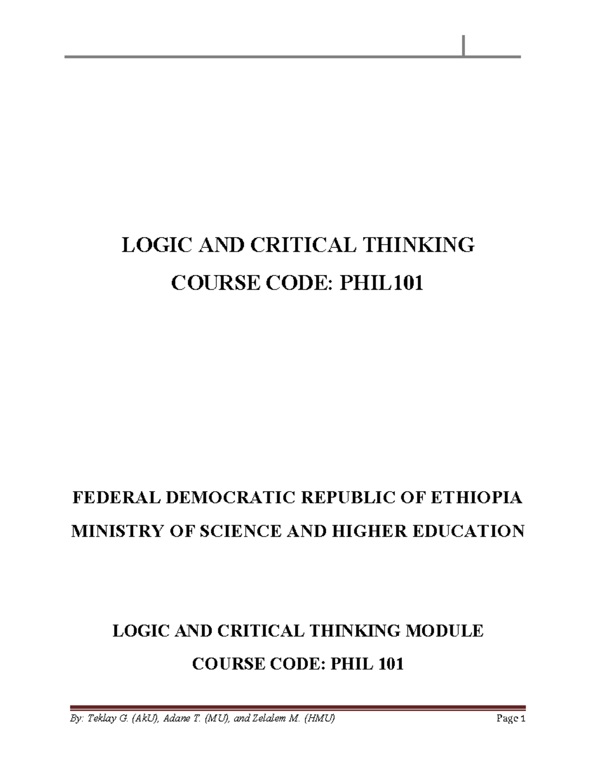 Logic and Critical Thinking Course Module (PHIL 101) Overview - Studocu
