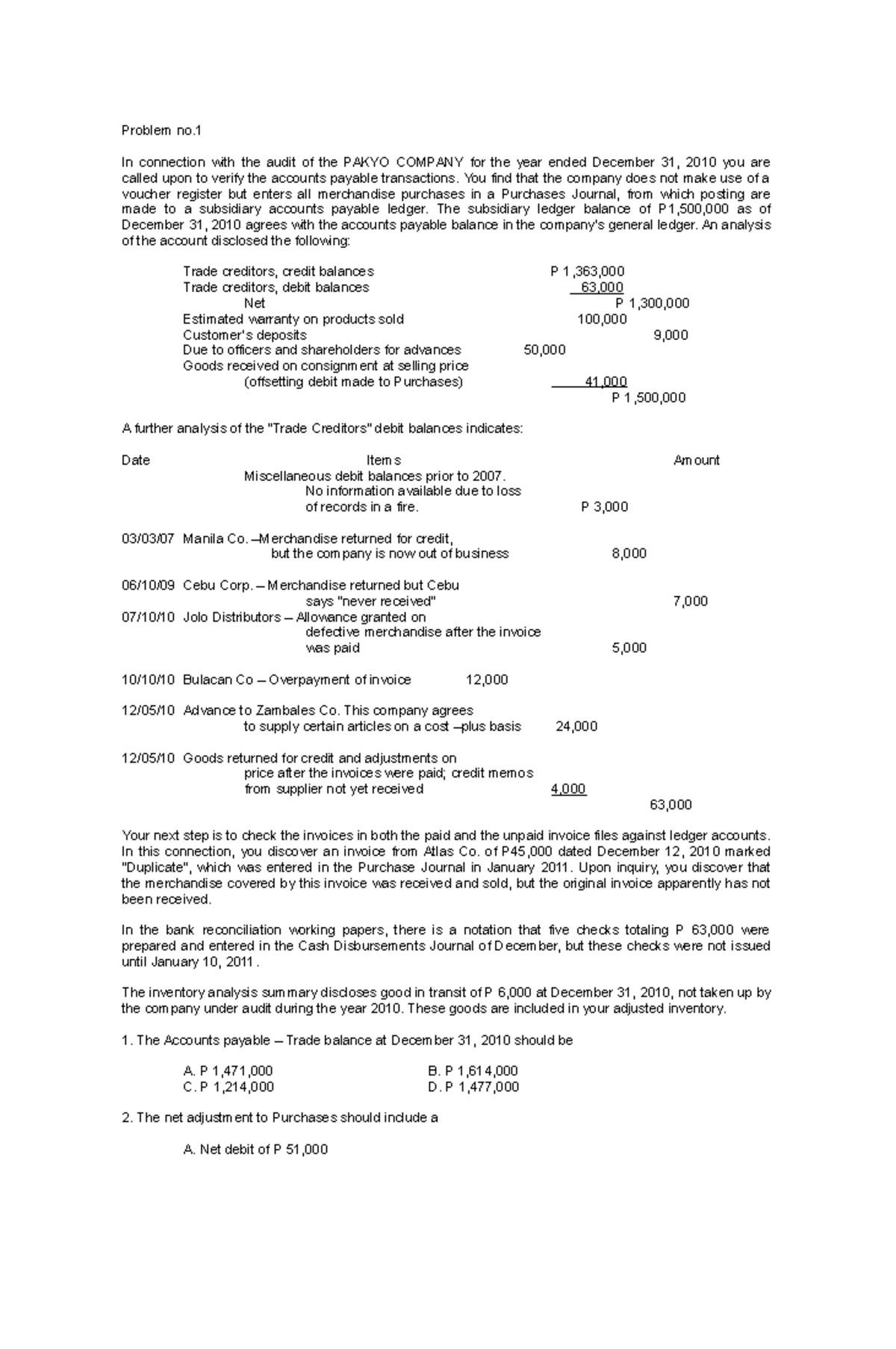 161109620 CPAR Audit of Accounts Payable and Liabilities Analysis - Studocu