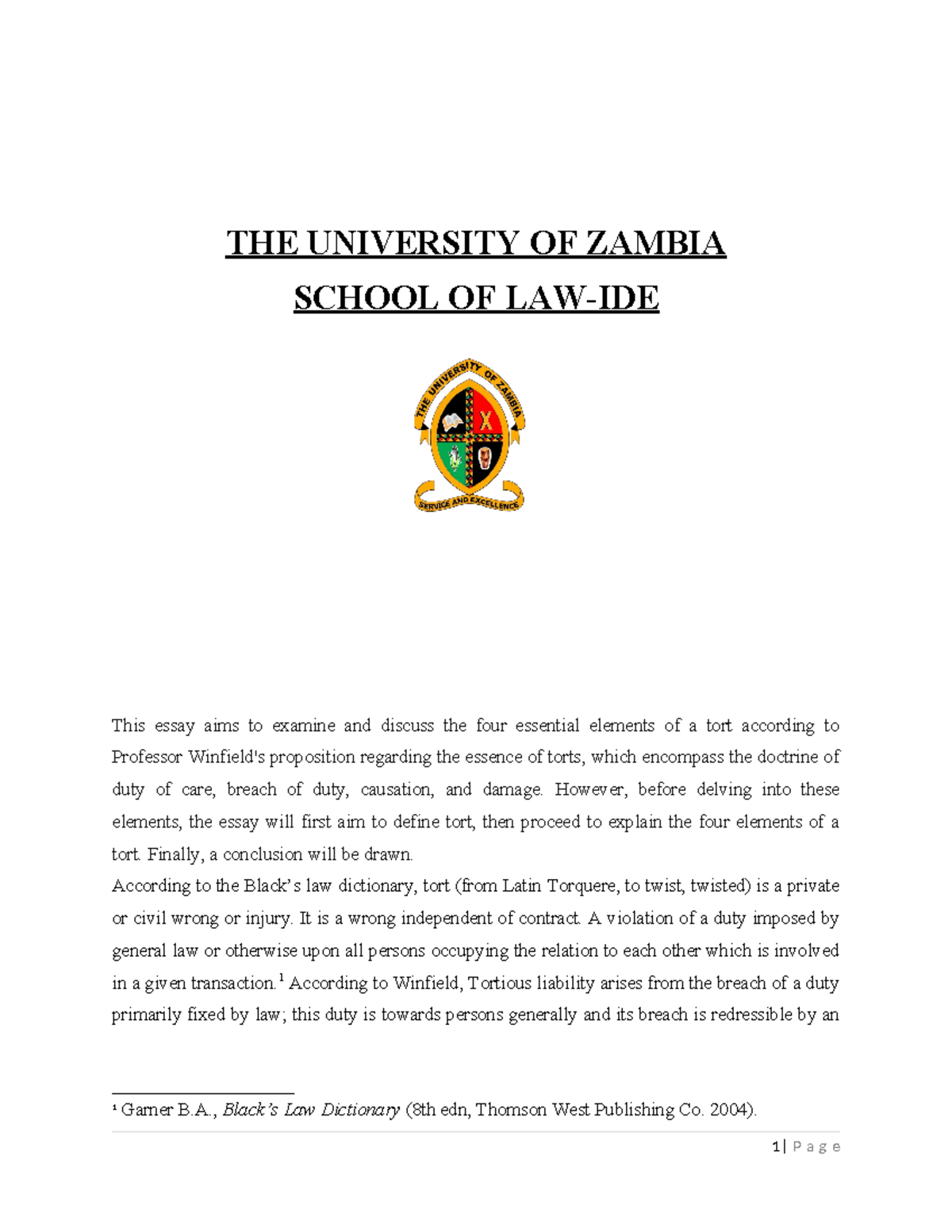 Tort Law Assignment 1: Analyzing the Essential Elements of Tort - Studocu