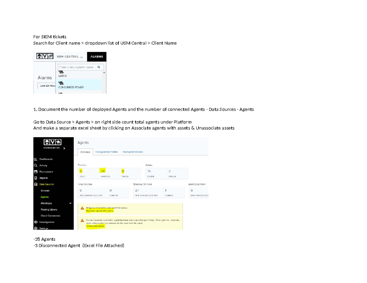 Steps for SIEM Tickets - WERW: Agent & Data Consumption Analysis - Studocu