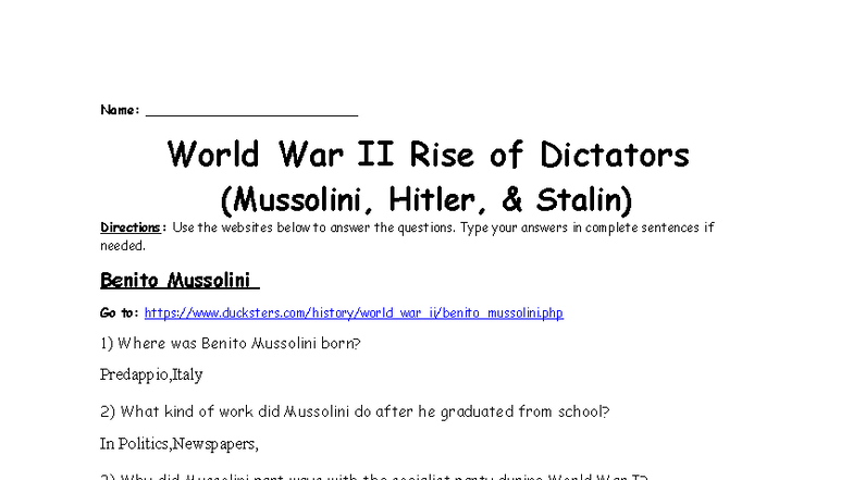 World History: The Rise of Dictators (WWII) - Mussolini, Hitler, Stalin ...
