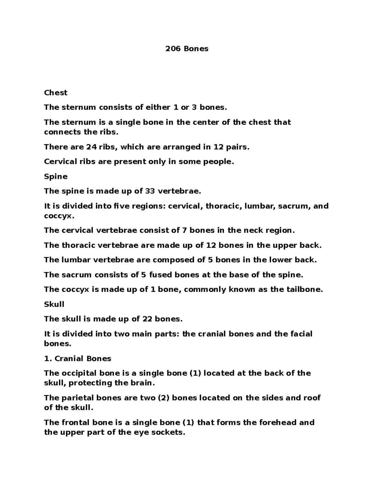 206 Bones: Overview of Human Skeletal Structure and Function - Studocu