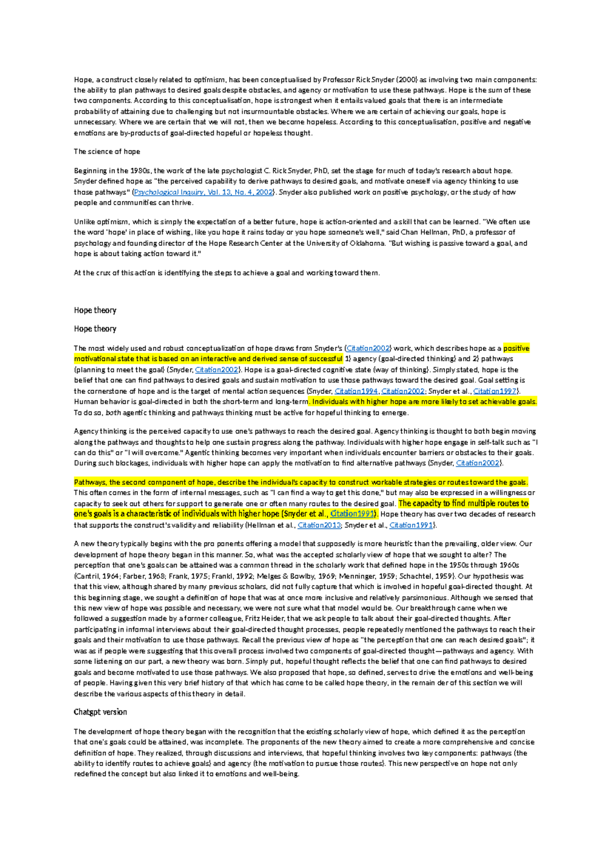 Hope Theory: Understanding Pathways and Agency in Psychology - Studocu