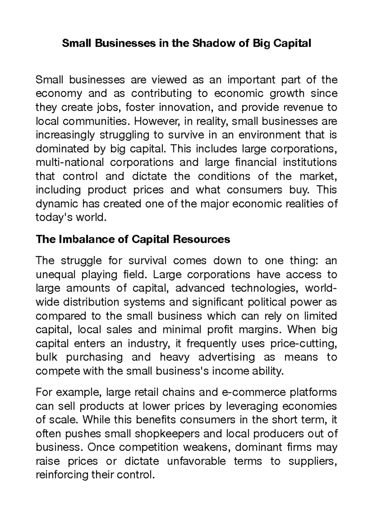 Small Businesses vs. Big Capital: Challenges and Opportunities - Studocu