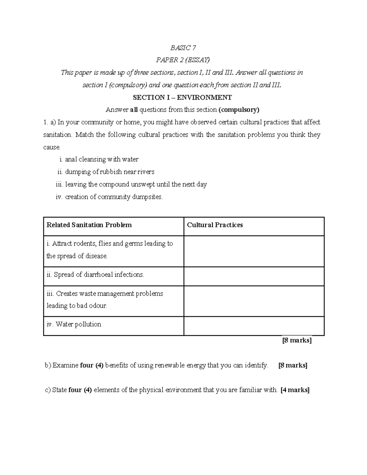 Basic 7 Social Studies Final Exam Paper with Essay & Objective Tests ...