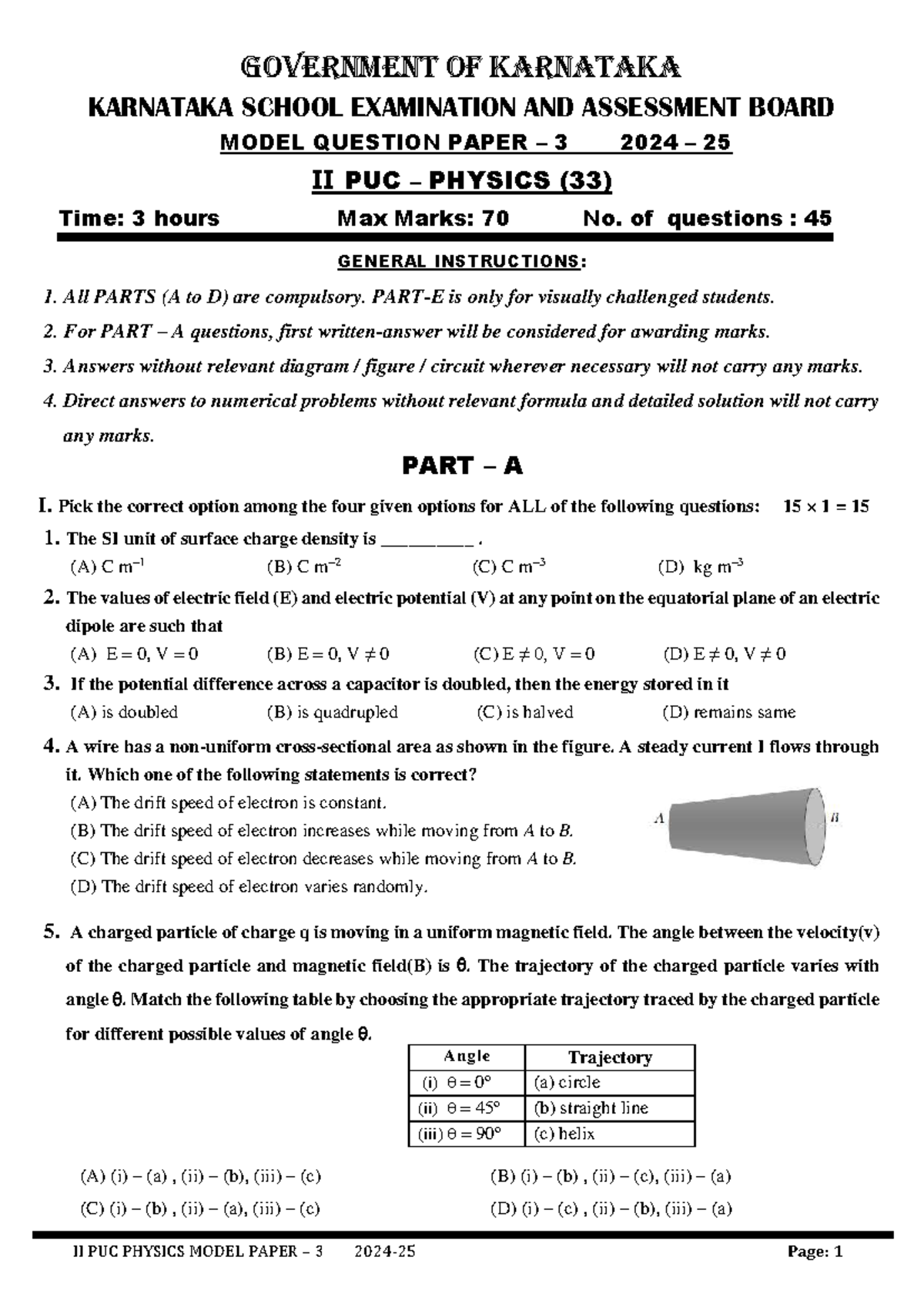 II PUC PHYSICS MODEL QUESTION PAPER 3 (33) 2024-25 - Studocu