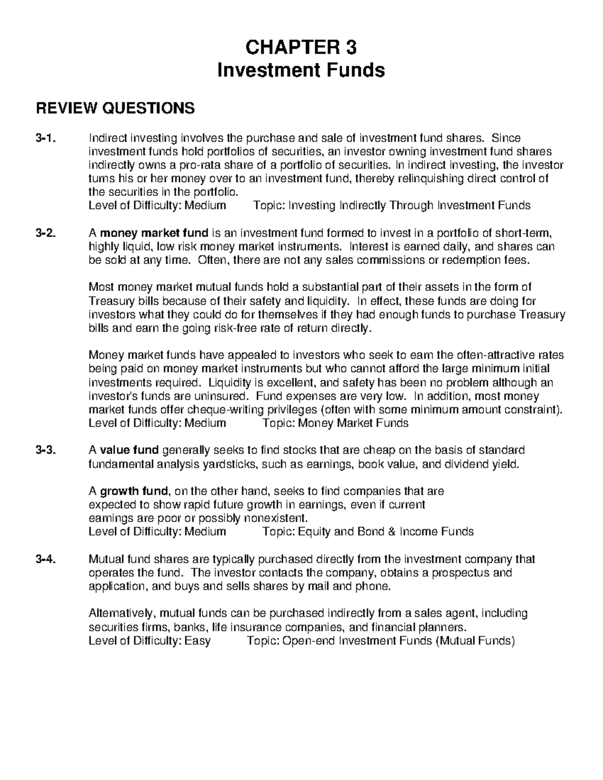Chapter 03 - Investment Funds Review Questions & Solutions - Studocu