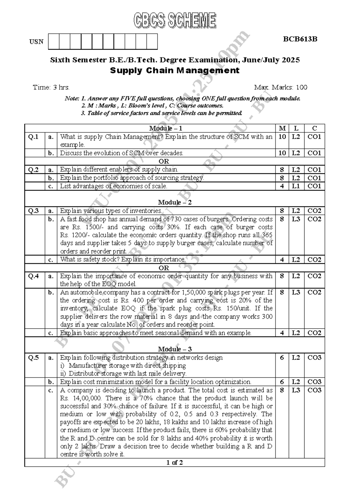 BCB613B: Supply Chain Management - Previous Year Exam Paper 2025 - Studocu